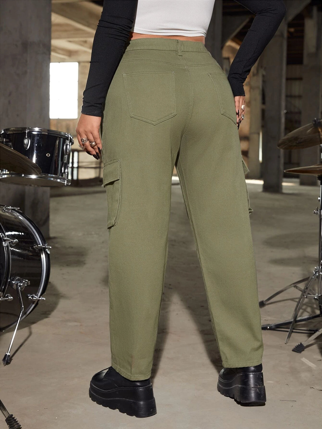 Flap Pocket High Waist Cargo Jeans – Comfy Cargo Pants Flap Pocket High Waist Cargo Jeans – Comfy Cargo Pants